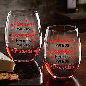 Pishovi Chance Made Us Coworkers Hearts Made Us Friends Wine Glass with Gift Box, Gift for Colleagues Leaving Employee Leaving Farewell Retirement Boss,Unique Gifts for Coworkers