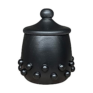 dwellington Decorative Dotted Wood Embossed Canister Small Beaded Storage Wooden Jar with Lids (Black)
