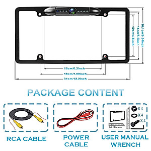 GLK License Plate Backup Camera HD Front Rear View Reverse Camera with 7 LED Night Vision 170 Degree Viewing Angle, Waterproof, for Cars