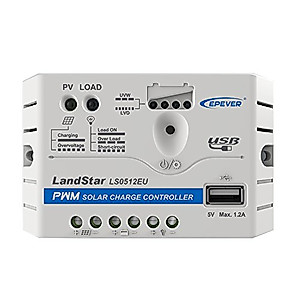 EPEVER Solar Charge Controller 5A 12V LS0512EU with USB Port 5VDC/1.2A Output PWM Regulator LED Indicator for Off Grid Solar Panel Battery Charging System (LS0512EU)