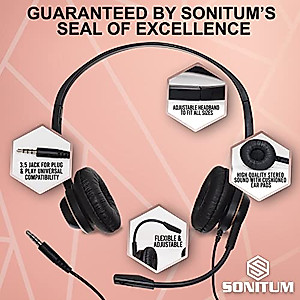 Sonitum Headset with Microphone - Noise Canceling Computer Headset for Office, Meetings, Chat- Comfortable Over-Ear PC Headphones with Rotating Mic- 3.5 Jack for Universal Connectivity (1 Pack)