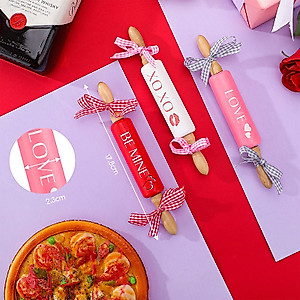 CHENGU Valentines Tiered Tray Decor 3 Pieces Valentine's Day Rolling Pin Decor Farmhouse Handmade Decor Tiered Tray Decoration Wood Rolling Pin Farmhouse Valentine's Day Decor (Romantic Style)