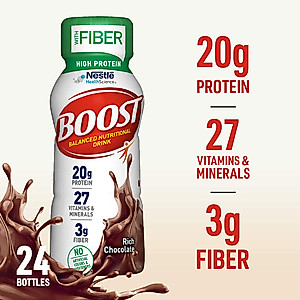BOOST High Protein with Fiber Complete Nutritional Drink, 8 fl oz Bottles, 24 Rich Chocolate + 24 Very Vanilla (Pack of 48)