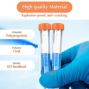 Konohan 200 Pcs Conical Centrifuge Tubes Plastic Sterile Test Tubes Lab Tubes Polypropylene Container with Screw Caps Graduated and Write Marks for Sample (15 ml)