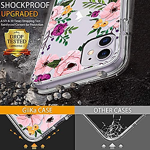 GiiKa iPhone 11 Case with Screen Protector, Clear Heavy Duty Protective Case Floral Girls Women Shockproof Hard PC Back Case with Slim TPU Bumper Cover Phone Case for iPhone 11, Small Flowers