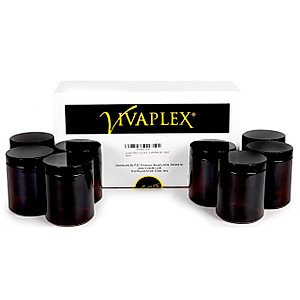 Vivaplex, Amber, 8 ounce, Round Glass Jars, with Black Lids - 8 pack