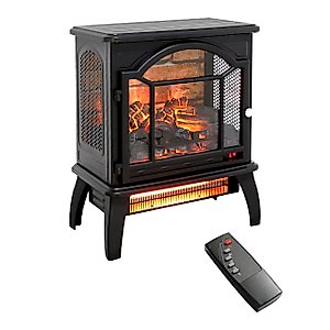 KOFOHON Freestanding Electric Fireplace Heater,Portable Infrared Fireplace Stove with 4 Types of 3D Realistic Flame Effects,Adjustable Temperature Compact Indoor Space Heater,Timer&Remote,18"-1500W.