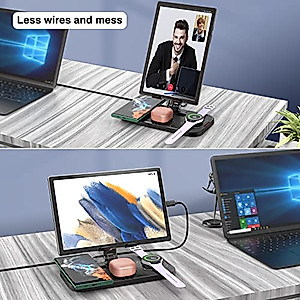 Wireless Charger for Samsung Charging Station with Tablet Stand Holder Compatible with Galaxy S23 S22 Ultra/S21/S20, Foldable 4 in 1 Charging Dock for Galaxy Watch 5 Pro Charger/4/Active 2/Buds 2 Pro