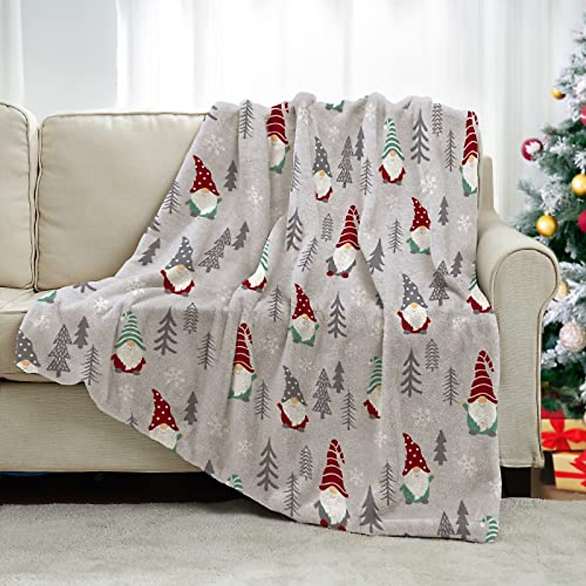 Cozy Bliss Gnome Throw Blanket Xmas Gnome Pattern Warm Luxury Milky Plush Throw Blanket, Ultra Soft & Lightweight Textured Throw Blanket for Couch, Sofa and Bed (Xmas Gnome, 60" x 80")