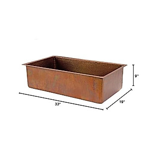 Premier Copper Products KSB33199 33-Inch Hammered Kitchen Single Basin Sink, Antique Copper