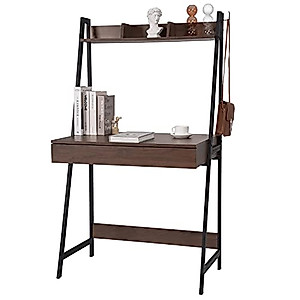 DEILALY 2 Tier Ladder Desk Computer Desk Escritorio para Computadora Desk Shelf Study Desk with Drawer Gaming Desk Study Table W31.5 PC Small Desk Metal Frame Home Office Bedroom