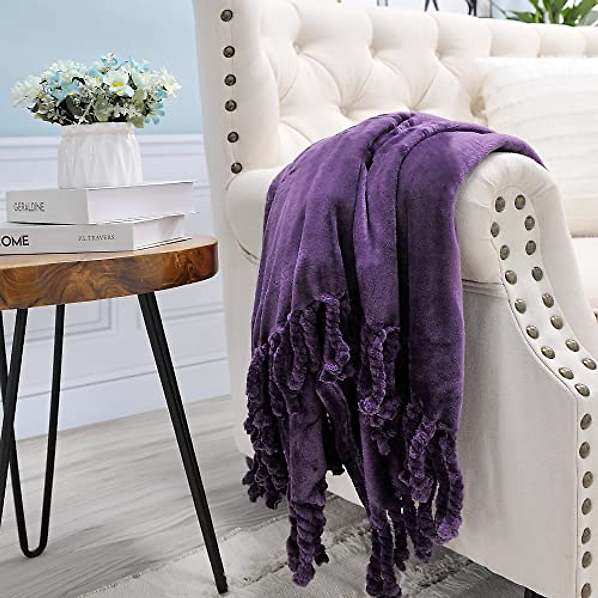 Home Soft Things Braided Bed Couch Throw Blankets, BlackBerry Wine, 50'' x 60'', Soft Fluffy Cozy Throw Blanket Accent Stylish Couch Cover Home Décor