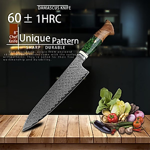 CULITECH Chef Knife, 8 inches Damascus Knife for Kitchen use, Household Stainless Knife for Daily Cooking