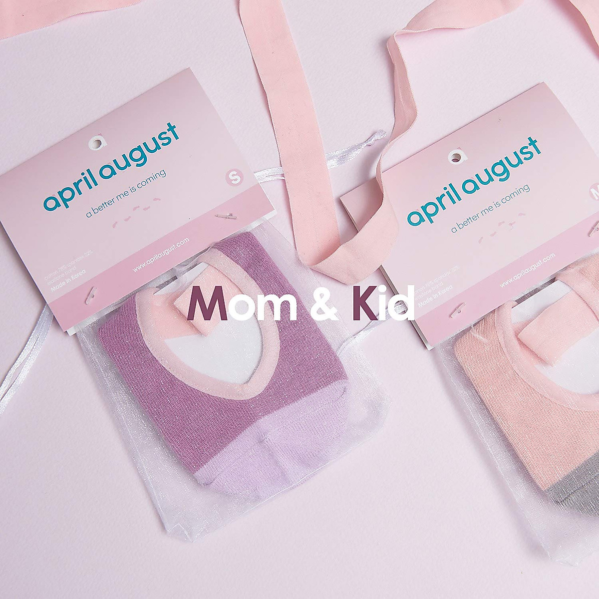 Aprilaugust Non Skid Grip Cotton Socks for Kids, Perfect for Daily wear, Yoga, Dance, Barre, Ballet (US, Age, 4 Years, 7 Years, Pink S Kids + Purple S Mom)