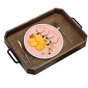 Serving Tray for Coffee Table Wood Decorative Tray with Handles for Eating Ottoman Wooden Food Large Breakfast Tea Couch Dinner Trays for Living Room