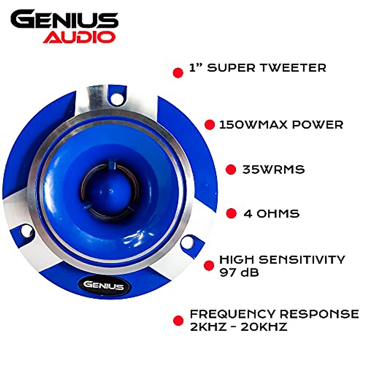 Genius GPRO-T05 1" 150 Watts-Max Tweeter Car Audio Aluminium Diaphragm 4-Ohms Pair