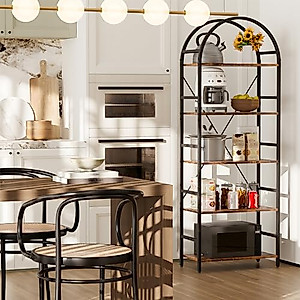 Arbuxzuy 5-Tier Bookshelf, 24 Inch Width Industrial Arched Bookcase, Vintage Storage Rack with Open Shelves, Free Standing Shelf for Home Office, Living Room,Bedroom, Rustic Brown