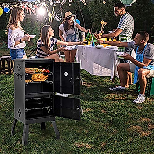 Giantex Outdoor Smoker with Double Doors, 2 Detachable Grill Netting Smoking Racks, Charcoal Pan & Water Pan, 4 Air Vents, Thermometer, Vertical Charcoal Smoker for Barbecue Camping Backyard Grill