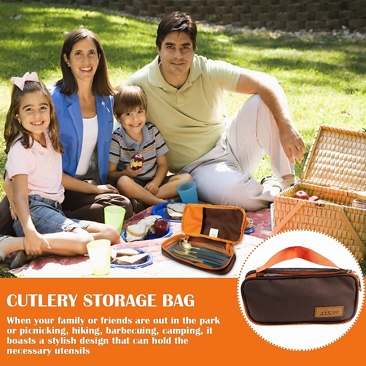 LNQ LUNIQI Cooking Utensil Storage Bag Grill Cookware Organizer Travel Set Portable Tableware Fork Spoon Chopsticks Organizer Tote for Outdoor Travel Picnic Camping（0range）