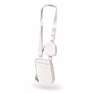 ODODOS Unisex Crossbody Bag with Removable Small Pouch Adjustable Belt Bag for Cell Phone Travel Workout Running Hiking, White