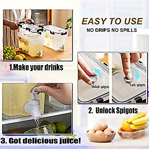 Plastic Drink Dispenser With Spigots, 0.92 Gallon Fridge Beverage Dispensers,3.5L Iced Juice Lemonade Container For Famaily Party Daily Use, Durable Pitcher for Refrigerator Water Kettle