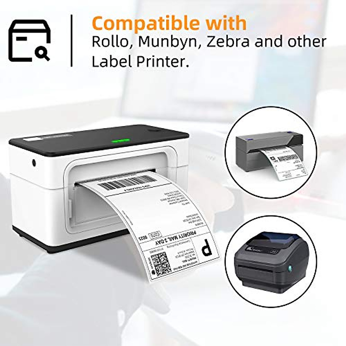 4x6 Thermal Direct Shipping Labels, Shipping Label Printer Paper ?Fan-Fold Mailing Labels for Desktop Label Printer, Self-Adhesive Compatible with Zebra, Rollo, Dymo, MUNBYN, USPS 4" x 6", 500-Pack