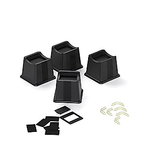 Nachell Bed Furniture Risers 4 Pack Bed Lift Risers Elevation in Height 3" Heavy Duty Rectangle Riser Blocks for Caster Wheels or Posts of Bed Table Couch Support up to 2500 lbs. (Black, 3 Inch)