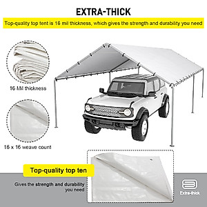 10 x 20 Ft Carport Replacement Canopy Cover Garage Top Tent Shelter Tarp with Free 48 Ball Bungee Cords,White(Only Cover, Frame Not Include)