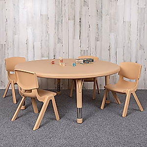 Flash Furniture Emmy 45" Round Natural Plastic Height Adjustable Activity Table Set with 4 Chairs