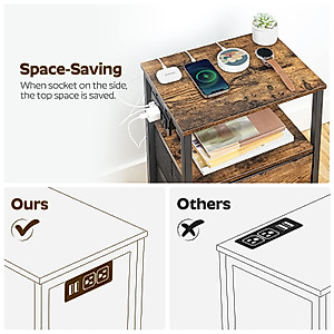 YATINEY Nightstands Set of 2, Dorm Night Stand with Charging Station, Bedside Tables with 2 Non-Woven Drawers, Side Table for Dorm Room, End Table for Small Spaces, College, Living Room ET02L2BR
