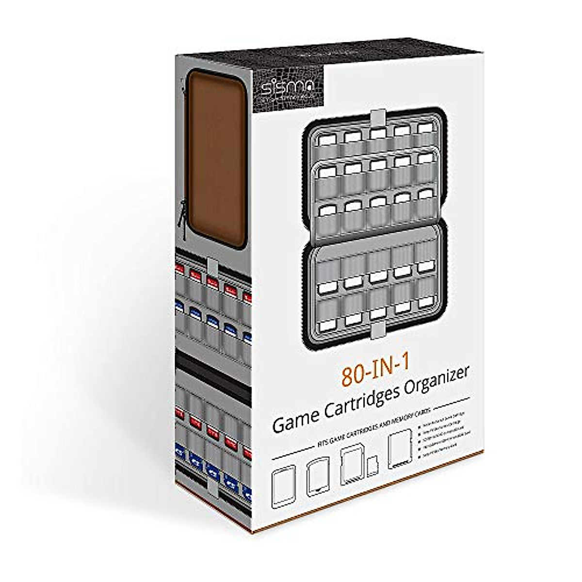 sisma 80 Switch Game Case Compatible with Nintendo Switch or PS Vita Games or SD Cards,Game Cartridge Holders Hard Shell Travel Storage Case Home Safekeeping, Brown
