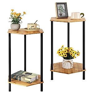 SEHERTIWY Bamboo Side Table Set of 2, Hexagon Nightstands for Bedrooms, Side Tables for Small Spaces, Modern Coffee Table, 2 Tiers Rustic Accent Tables for Bedroom