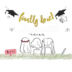 Morndew Glitter Finally Done and Black Doctoral Cap Banner for Graduation Party Bunting Decoration