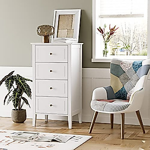 TTVIEW 4 Drawer Dresser, Antique Wide Chest of Drawers with Solid Frame, Closet Dresser Tall Storage Chest Cabinet Nightstand for Living Room, Bathroom, Entryway, White