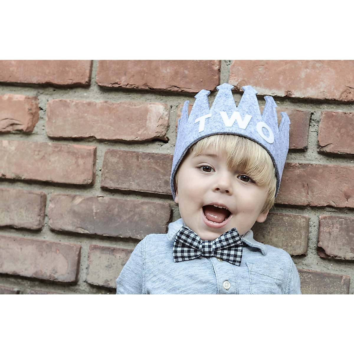 birdyboutique.com Second TWO Birthday Baby Boy Gray White Party Crown Hat