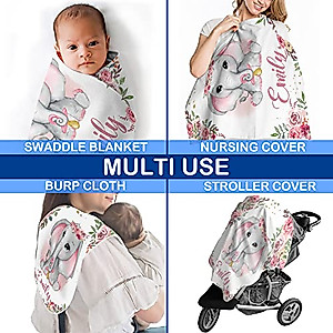 ZouZou Personalized Customized Baby Girl Blanket - Baby Blanket with Name for Baby Girl, 30x40, Fleece - Cute Custom Baby Blanket for Baby Girls (Elephant)