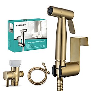 BARROCK Handheld Bidet Sprayer for Toilet, Stainless Steel Metal Made Baby Cloth Diaper Spraying Kit, Bathroom Toilet Bidet Attachment Set for Bathing Pets and Feminine Hygiene, Brushed Brass Gold