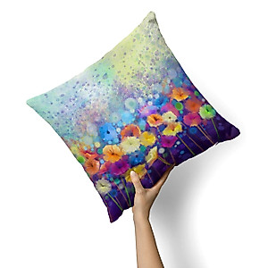 iiRov Summer Design Ink-Fuzed Decorative Throw Pillow - Abstract Flower Meadow v2
