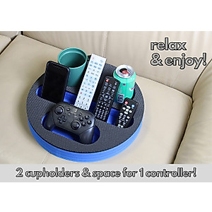 Polar Whale Couch Drink Holder Blue and Black Refreshment Tray for Sofa Bed Floor Car RV Lounge TV Room Durable Foam 4 Compartments with Game Controller Slot 13.75 Inches Wide