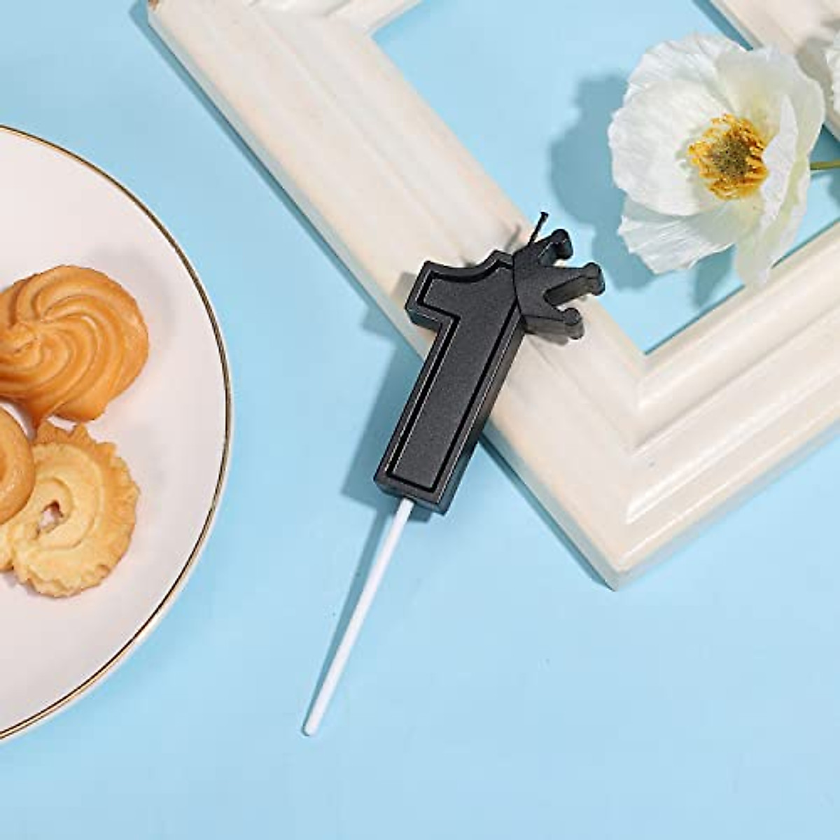 3inch Birthday Number Candle, 3D Candle Cake Topper with Crown Cake Numeral Candles Black Number Candles for Birthday Anniversary Parties (Number 1)