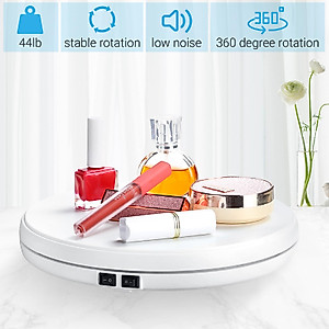 White Electric 10 Inch Rotating Turntable Display Stand with Led 44 lb Centric Loading for Table 360 Degree Motorized Tumbler Display Stand for Jewelry Photography