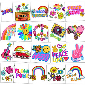 Zayvor 60pieces Groovy 70s Temporary Tattoos Individually Bulk,Flower Power Daisy Floral Groovy Birthday Party,Good Vibes Rainbow Favors Goodie Bag Halloween Makeup Costume