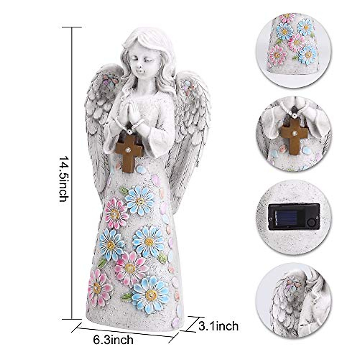 Voveexy Angel Garden Figurine Outdoor Garden Statue, Solar Garden Sculpture with 7 LEDs Welcome Sign Resin Praying Angel Art Garden Decor for Patio Lawn Yard Porch Decoration, Housewarming Garden Gift