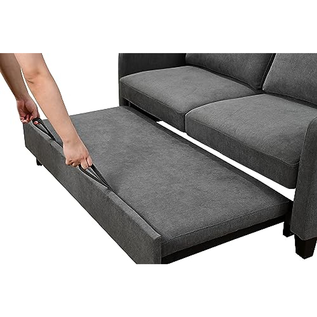 ERYE Upholstered Futon Daybed Loveseat Sofa Convertible Sleeper Couch Bed for Apartment Office Home Loft Living Room, Functional 2 Seaters Sofá W/Pull Out SofabedDark Gray Queen Size with Pillows