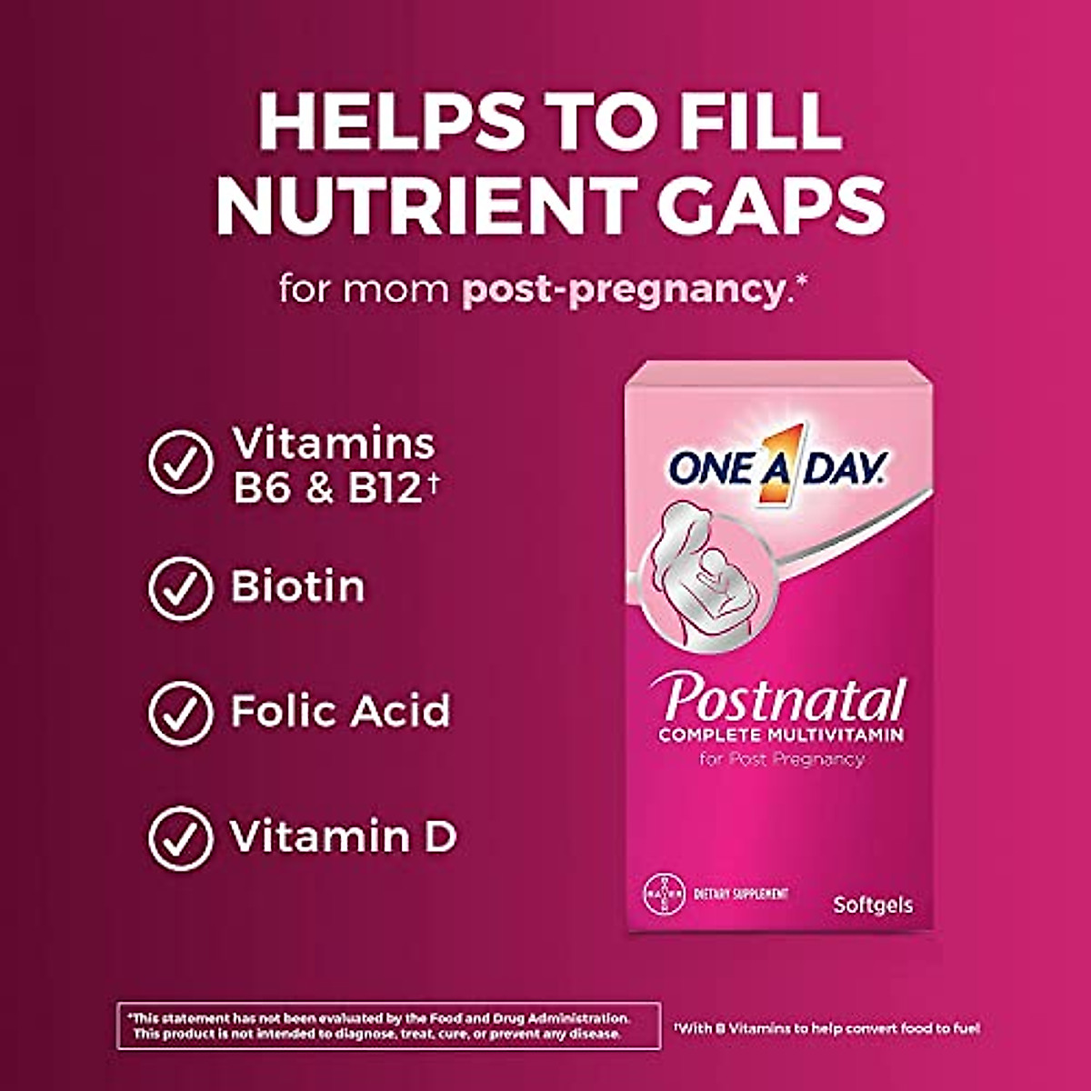 ONE A DAY Postnatal Complete Multivitamin for Post-Pregnancy with Folic Acid and Omega-3 DHA, 60 Count
