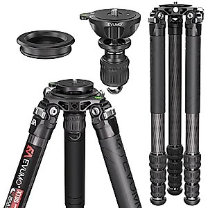 64.9'' Professional Heavy Duty Bowl Carbon Fiber Tripod, EVUMO 10-Layer Carbon Fibre Tube Camera Video Tripod for DSLR Digital Camcorder, with 40mm Leg & 75mm Bowl Adapter, Max Load 88lbs/40kg