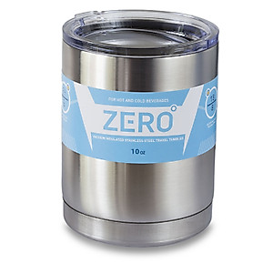 Zero Degree Stainless Steel Tumbler with Lid, Double Wall Vacuum Insulated Travel Mug,Flat and Perfect Size for a Cup of Coffee (10 oz)