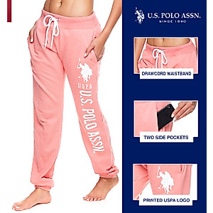 U.S. Polo Assn. Essentials Pink Sweatpants with Pockets, Comfy French Terry Womens Joggers (Coral Heather, Small)