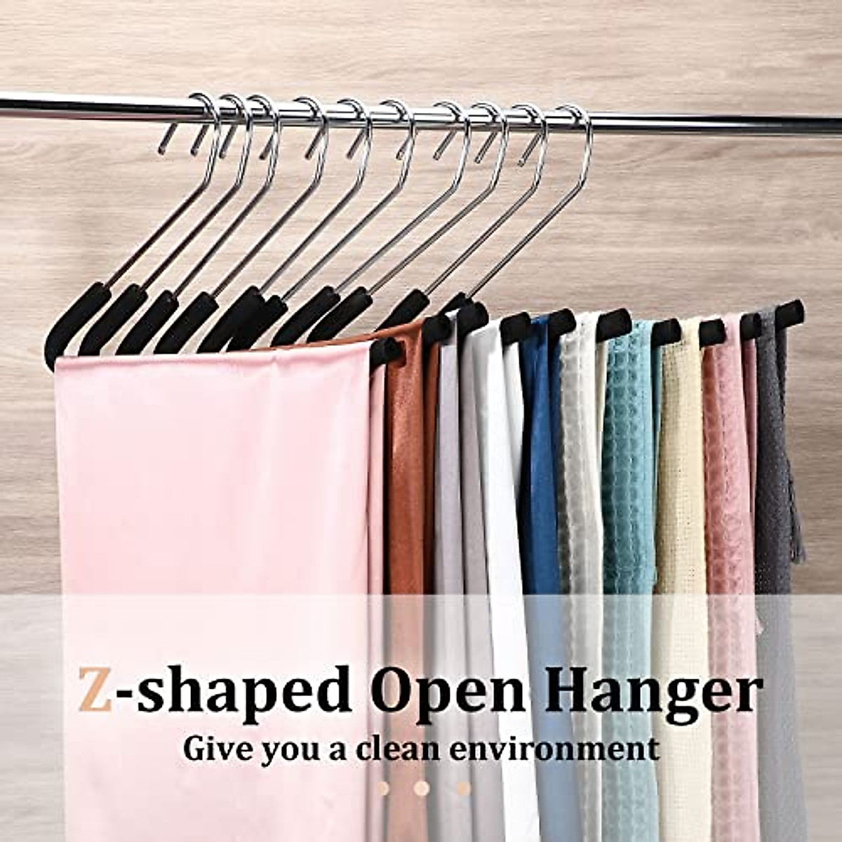 Open Ended Pants Trousers Hangers Foam Coated Pant Hangers Plating Non Slip Anti Rust Chrome Metal Hangers for Closet Easy Slide Pant Jeans Slacks Towel Skirt Organizer, Black (20)