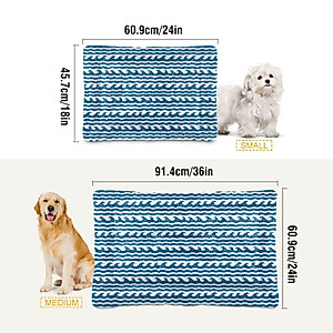 Coikll Ocean Waves Ornament Pet Bed Pad Soft Dog Bed Mat with Anti-Slip Bottom, Machine Washable Crate Pad Mattress for Dog Sleeping- 24 * 18inches